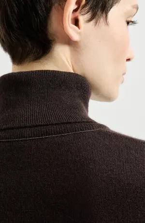 Brunello Cucinelli Cashmere Turtleneck Sweater With Monili - Coffee