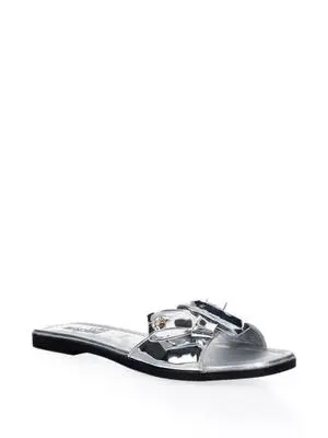 Moschino Bow-detail Metallic Slides - Silver