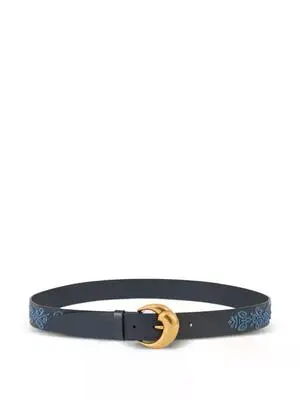 Etro Leather Belt With Embroidered Motif - Blue
