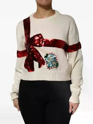 Dolce & Gabbana Sequin-embellished Bow-detail Sweater - Neutrals