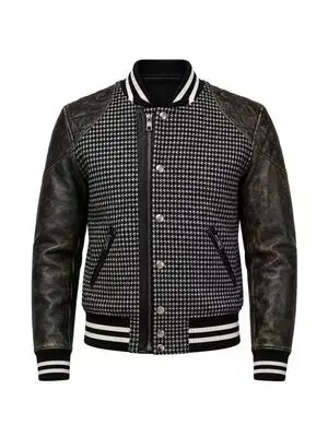 Dolce & Gabbana Houndstooth-pattern Distressed Bomber Jacket - Black