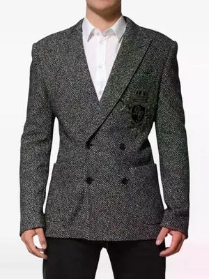 Dolce & Gabbana Herringbone Double-breasted Blazer - Black