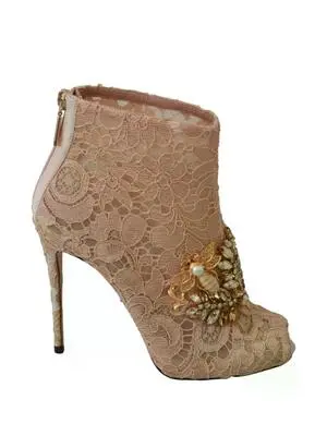 Dolce & Gabbana Crystal-embellished Lace Ankle Boots - Pink
