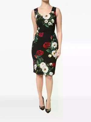 Dolce & Gabbana Floral-print Sleeveless Midi Dress - Black