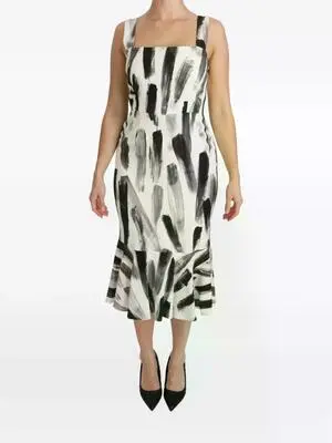 Dolce & Gabbana Sheath Paint-splatter Ruffle-hem Midi Dress - White