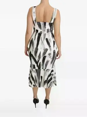 Dolce & Gabbana Sheath Paint-splatter Ruffle-hem Midi Dress