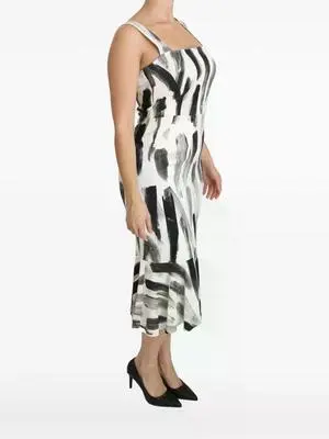 Dolce & Gabbana Sheath Paint-splatter Ruffle-hem Midi Dress