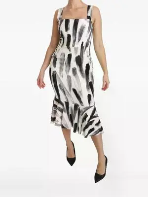 Dolce & Gabbana Sheath Paint-splatter Ruffle-hem Midi Dress