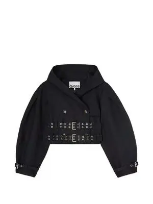 GANNI Double-belt Hooded Jacket - Black