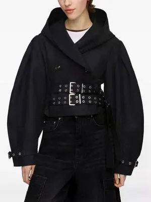 GANNI Double Belted Hooded Jacket With Silver-tone Eyelets