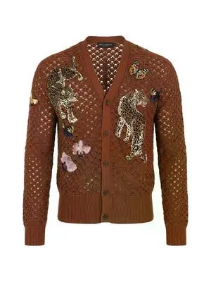 Dolce & Gabbana Embroidered Open-knit Cardigan - Brown