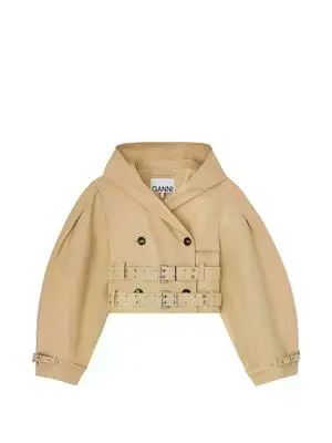 GANNI Double-breasted Cropped Jacket - Neutrals