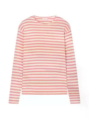 Closed Horizontal-stripe Long-sleeve T-shirt - Pink