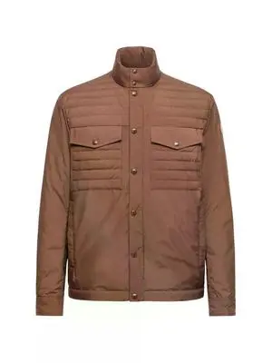 Moncler Quilted Jacket With Logo Patch - Brown