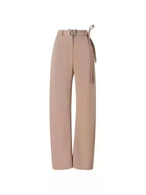 Pinko Love Birds Buckle Belted Wide Leg Trousers - Neutrals