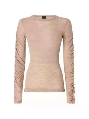 Pinko Ruched Long-sleeve Crewneck Top - Neutrals