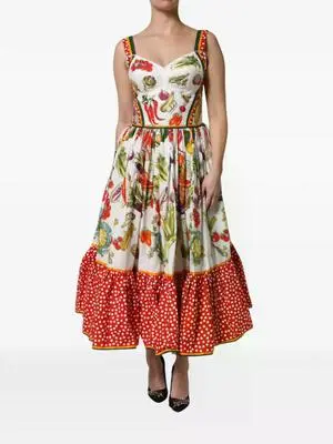 Dolce & Gabbana Vegetable-print Ruffled Midi Dress - White