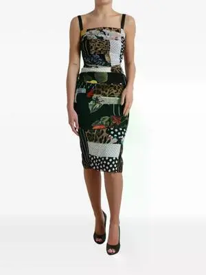 Dolce & Gabbana Patchwork Floral-print Midi Dress - Black