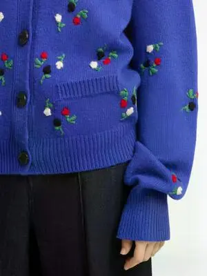 Marni Flower-embroidered Balloon-sleeve Cardigan