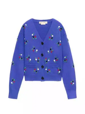 Marni Floral Embroidered Balloon-sleeve Cardigan - Blue
