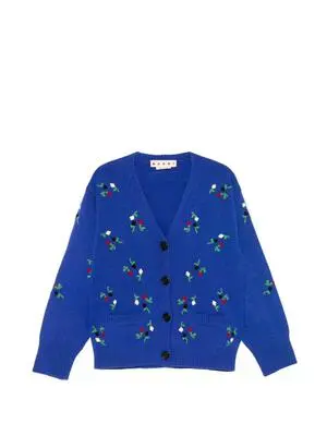 Marni Floral Embroidered Balloon-sleeve Cardigan - Blue