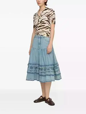 GANNI Ruffled Tiered-hem Midi Skirt
