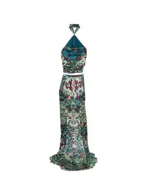 Saint Laurent Dragon-print Halterneck Dress