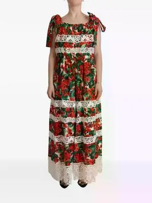 Dolce & Gabbana Floral-print Lace-trimmed Maxi Dress - Red