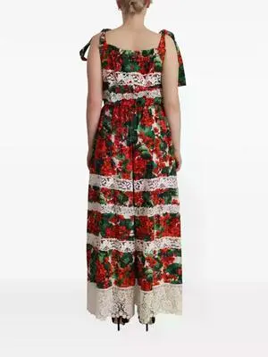 Dolce & Gabbana Floral Print Lace Trim Maxi Dress