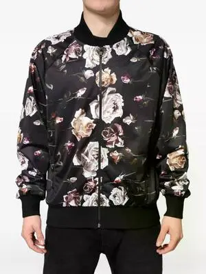 Dolce & Gabbana Floral-print Bomber Jacket - Black