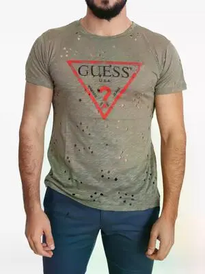 Guess Distressed Logo-print T-shirt - Brown