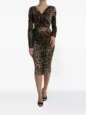 Dolce & Gabbana Leopard-print Charmeuse Midi Dress - Neutrals