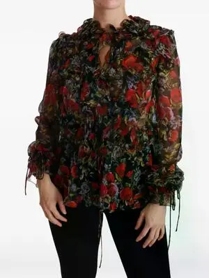 Dolce & Gabbana Floral-print Ruffled Blouse - Black