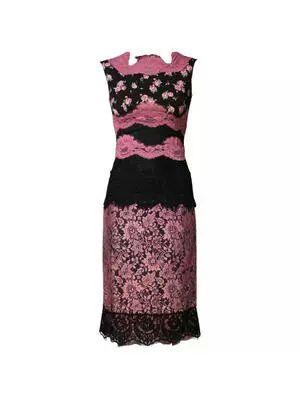 Dolce & Gabbana Floral-print Lace-panel Midi Dress - Black