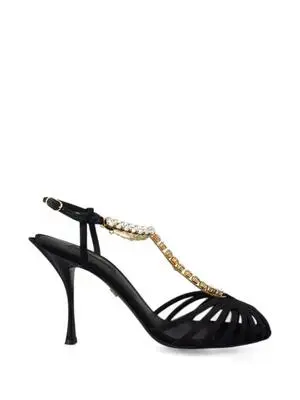Dolce & Gabbana Crystal-embellished T-strap Sandals - Black