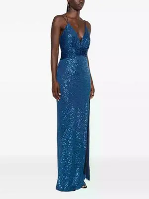HANITA Sequin-embellished Side-slit Maxi Dress