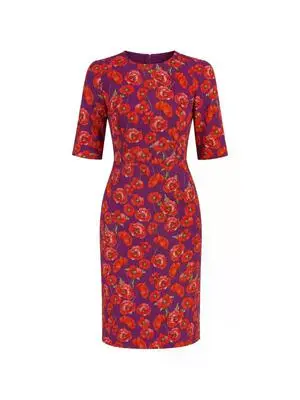 Dolce & Gabbana Poppy-print Silk Midi Dress - Purple