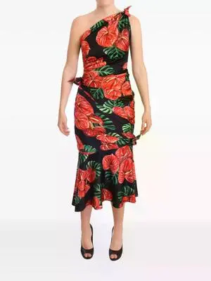 Dolce & Gabbana Floral-print One-shoulder Midi Dress - Black