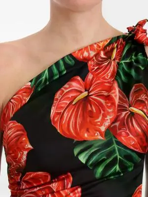 Dolce & Gabbana Floral Print One-shoulder Midi Dress