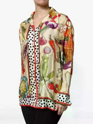 Dolce & Gabbana Vegetable-print Silk Shirt - Neutrals