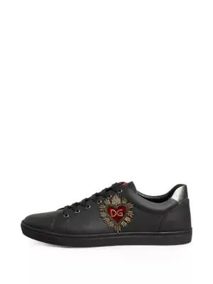 Dolce & Gabbana Heart-embellished Leather Sneakers - Black