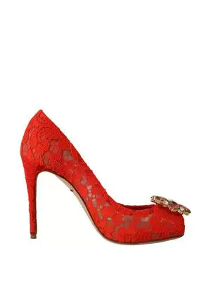 Dolce & Gabbana Taormina Lace Crystal-embellished Heeled Pumps - Red