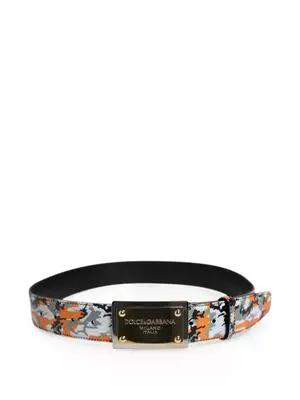 Dolce & Gabbana Camouflage-print Logo-plaque Belt - Orange