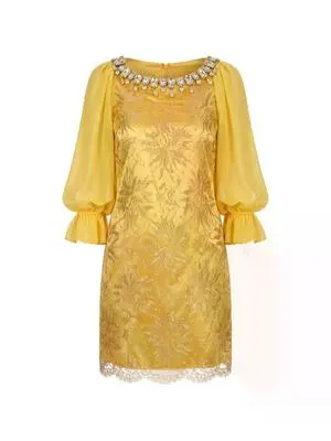 Dolce & Gabbana Crystal-embellished Lace Mini Dress - Yellow