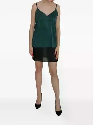 PINK MEMORIES Chiffon-overlay Gathered-waist Slip Mini Dress - Green