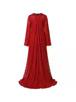 Dolce & Gabbana Floral Lace Embellished Long Sleeve Gown - Red