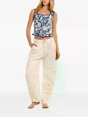 Agua Bendita Fallon Floral-embroidered Trousers - Neutrals