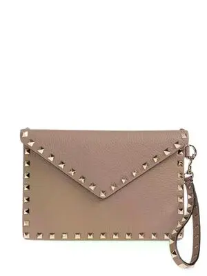 Valentino Garavani Rockstud Leather Clutch Bag - Neutrals