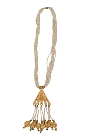 MERCI C'EST VINTAGE 1970s Multi-strand Beaded Pendant Necklace - Ivory