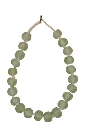 MERCI C'EST VINTAGE 1970s Seafoam Glass Bead Necklace - Green